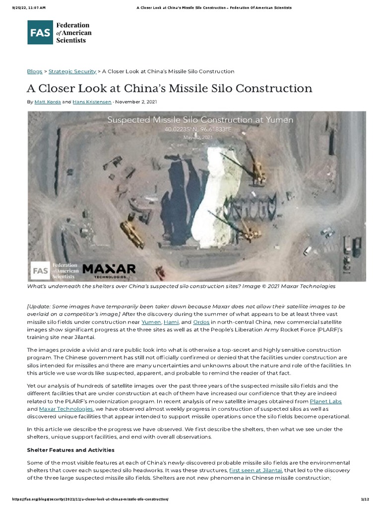 A Closer Look at China's Missile Silo Construction - Federation of ...