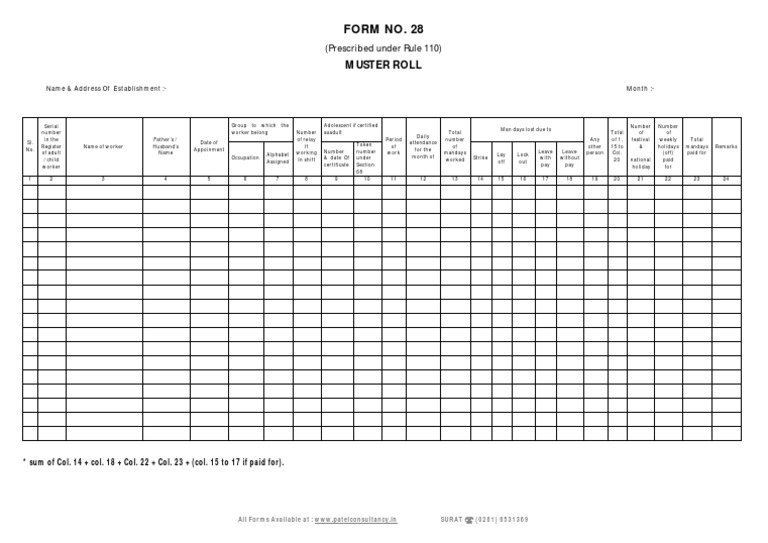 Form 28 Attendence Register | PDF