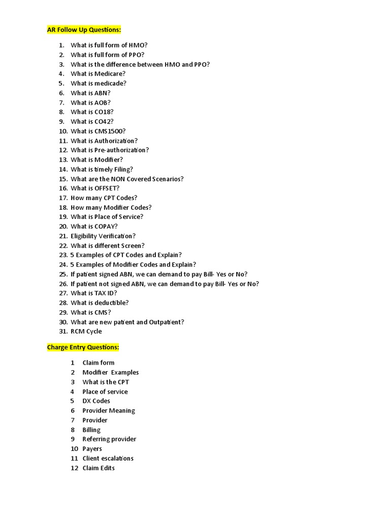 AR Follow Up Questions | PDF | Medicare (United States) | Medicine