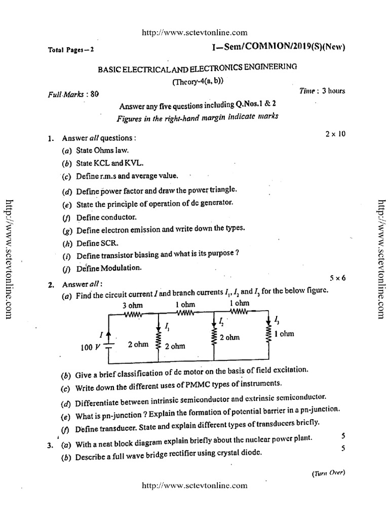 All 1 Sem Basic Electrical and Electronics Engineering Summer 2019 | PDF