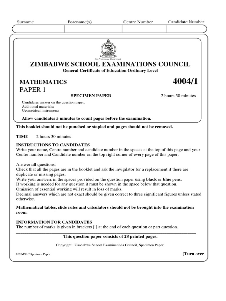 Maths Paper1 Specimen 2018 | PDF | Speed | Numbers