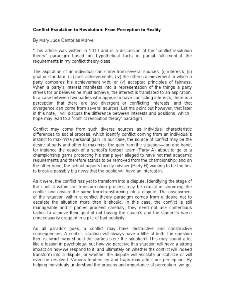 Conflict Escalation To Resolution 2019 | PDF | Perception | Psychology
