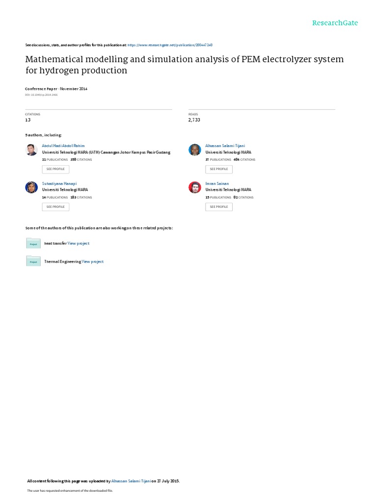 Pem Electrolyzer Simulation | PDF | Electrochemistry | Electrode