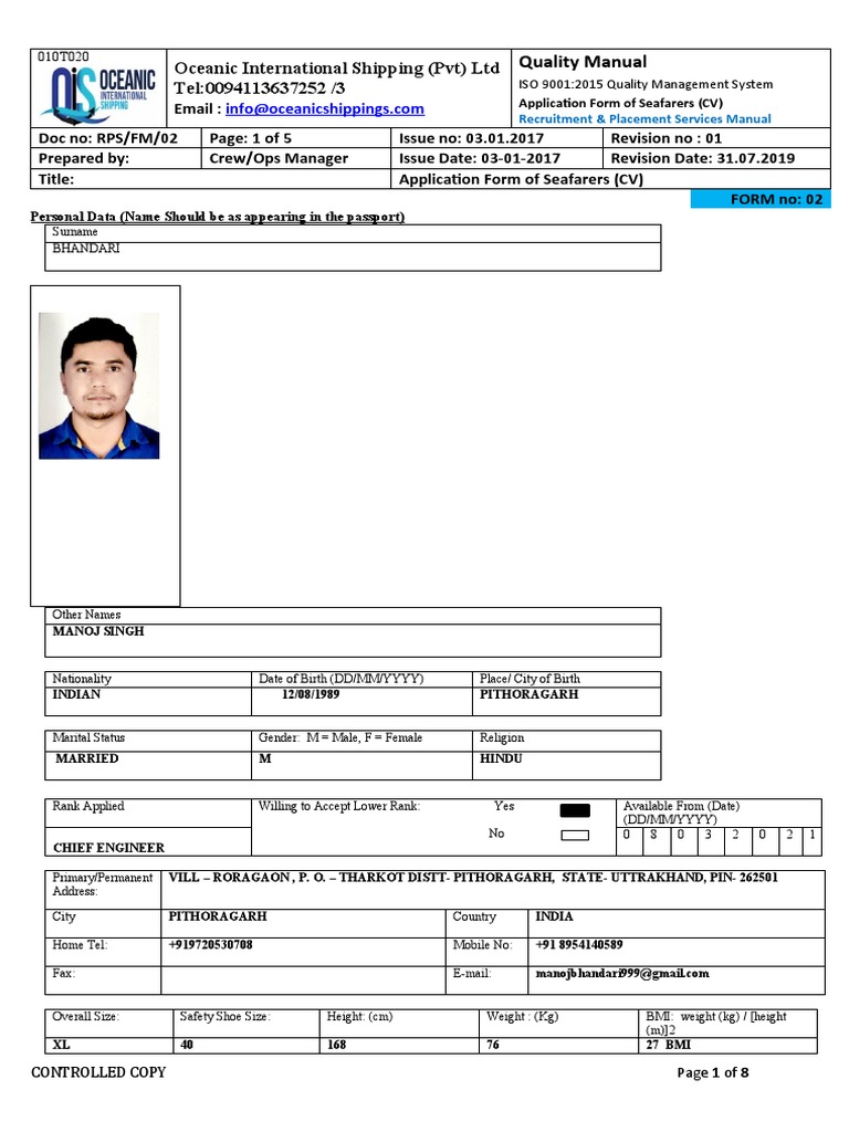 12'34RPS-FM-02 OIS Application Form' with younew' with you | PDF | Oil ...