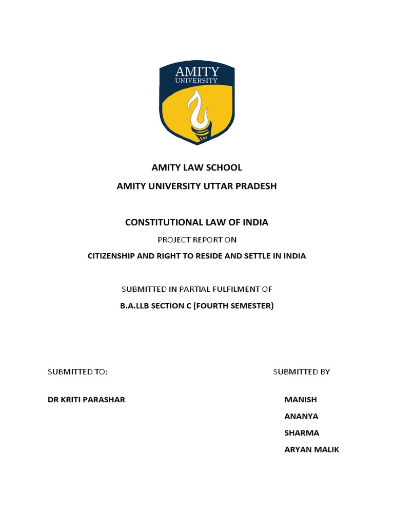 CONSTITUTION LAW PROJECT BA LLB | PDF | Citizenship | Freedom Of Movement