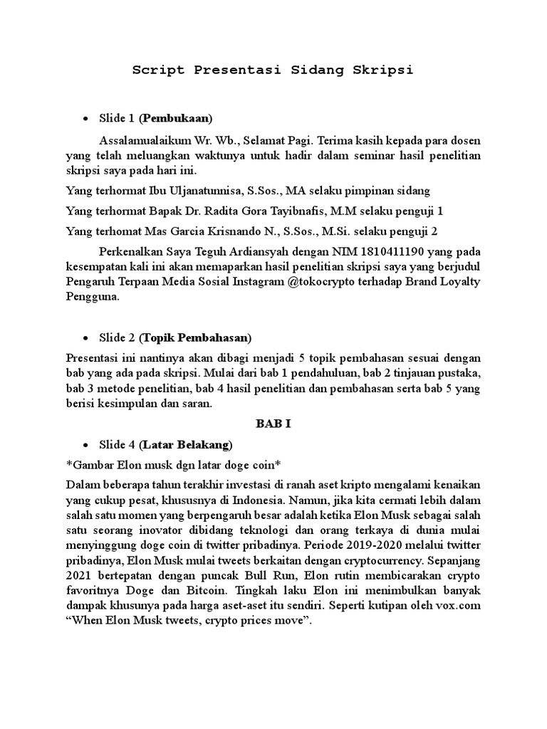 Script Presentasi Sidang Skripsi | PDF