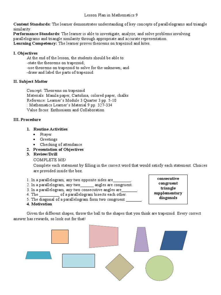 Lesson-Plan-in-Mathematics-09-demo-final | PDF | Geometric Shapes ...
