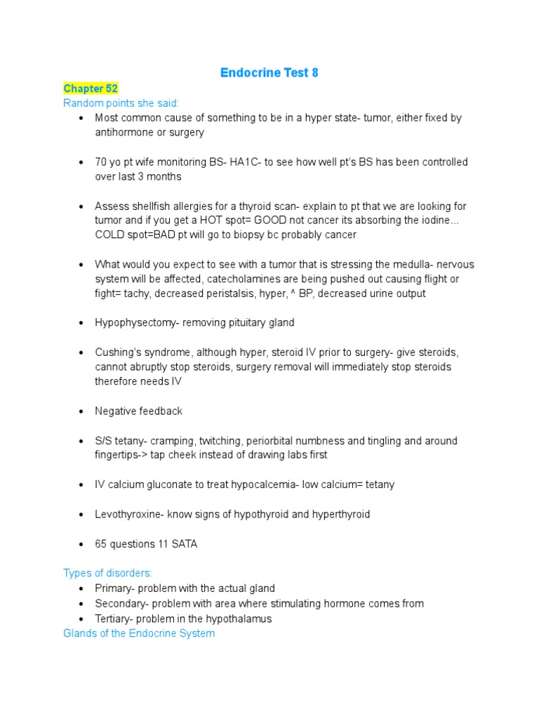 Endocrine Test 8 Notes | Download Free PDF | Endocrine System | Adrenal ...