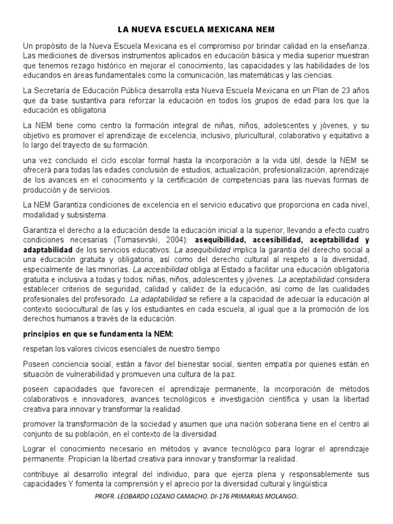 La Nueva Escuela Mexicana (Nem) | PDF | Educación primaria