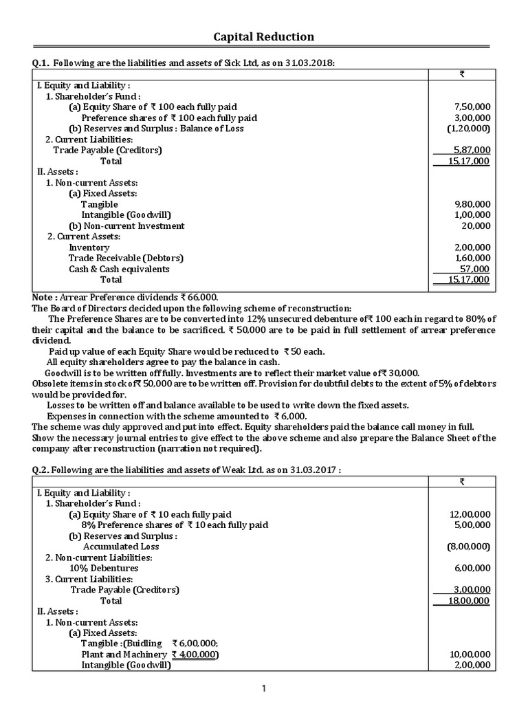 Capital Reduction 2 | PDF | Equity (Finance) | Balance Sheet