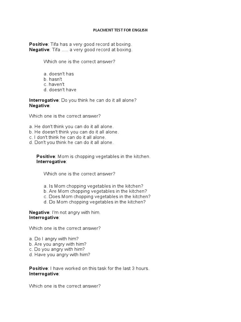 Placment Test For English | PDF