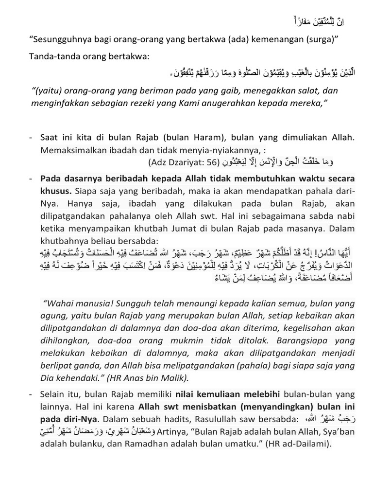 Khutbah Jumat Tentang Keistimewaan Bulan Rajab | PDF