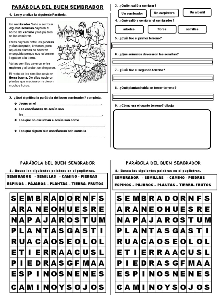Actividades sobre la Parábola del Sembrador | PDF