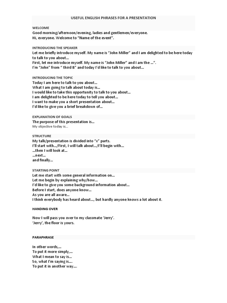 Presentation Phrases Guide | PDF