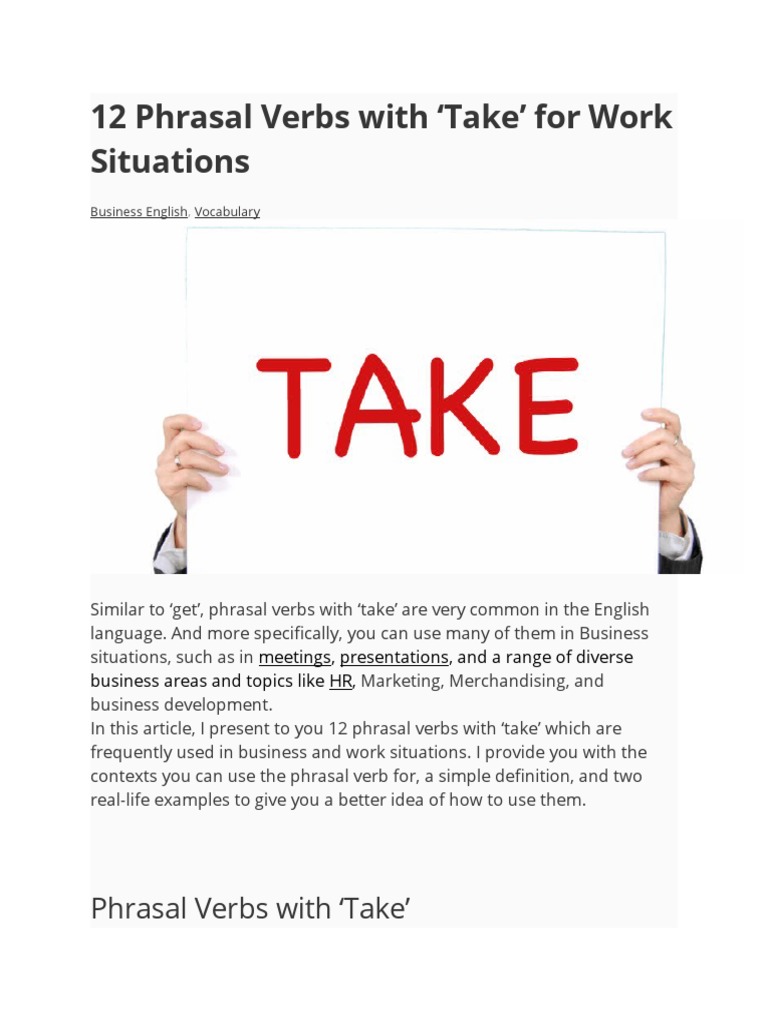 Business English - 12 Phrasal Verbs With Take | PDF | Marketing | Sales