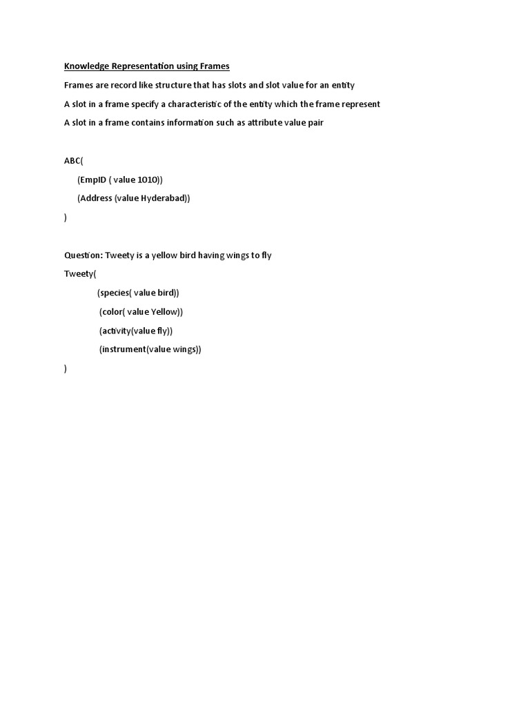 Knowledge Representation Using Frames | PDF