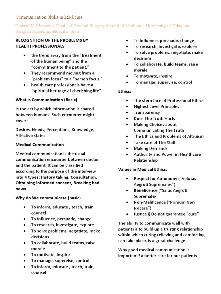 Communication Skills in Medicine | PDF | Communication | Patient