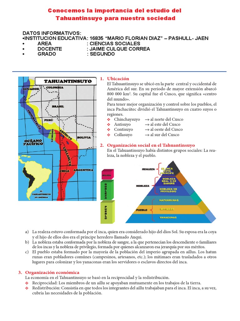 El Tawantinsuyo para Tercer Grado de Primaria 2 | PDF | Imperio Inca | Perú