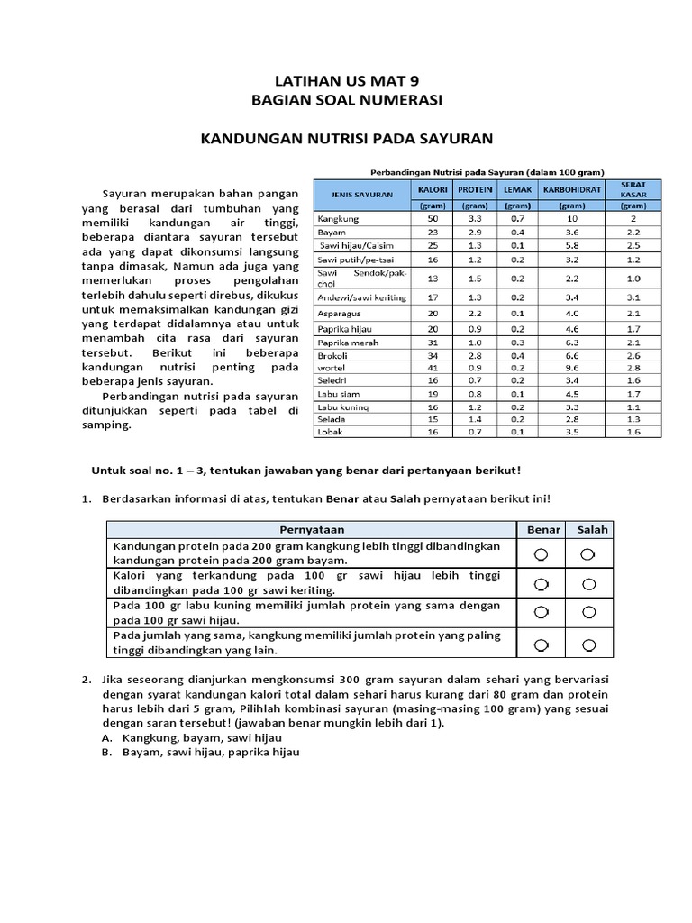 Latihan Us Mat 9 Numerasi | PDF