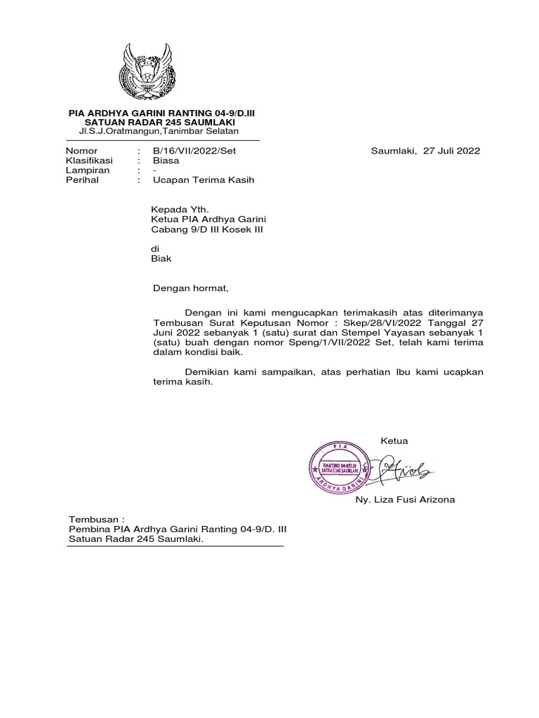 15. Surat UTK Tembusan Skep dan Stempel yayasan B16 | PDF