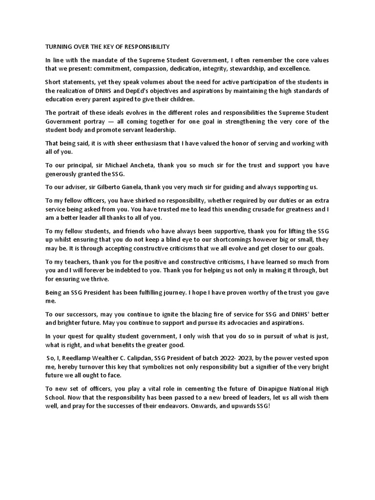 Turning Over the Key of Responsibility | PDF