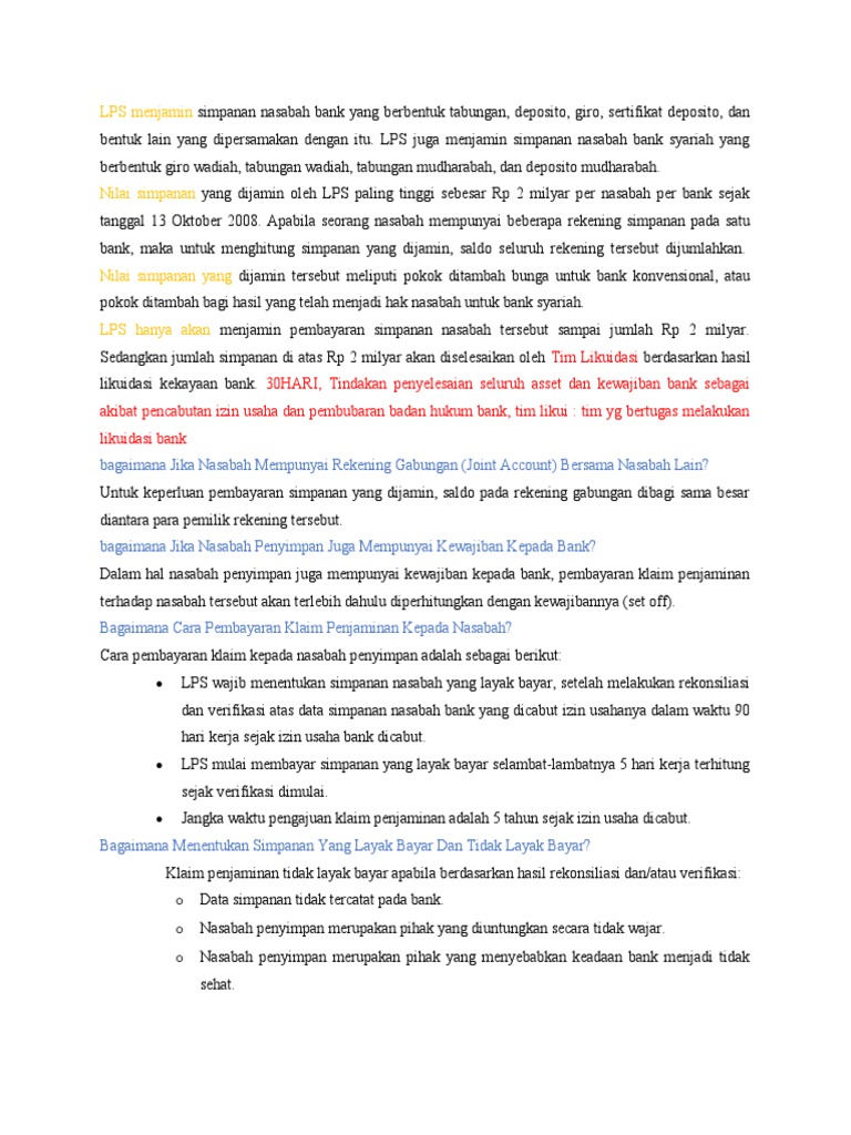 LPS Menjamin Simpanan Nasabah Bank Yang Berbentuk Tabungan | PDF ...
