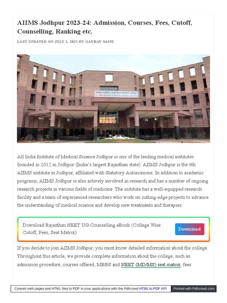 AIIMS Jodhpur Is The Best Medical College To Lead The Way To Success With MBBS in 2023-24. | PDF ...