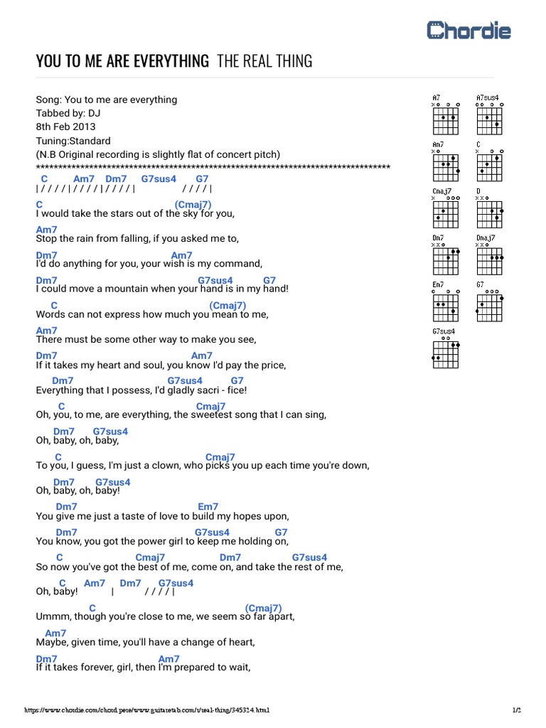 You To Me Are Everything The Real Thing Chords and Lyrics For Guitar ...