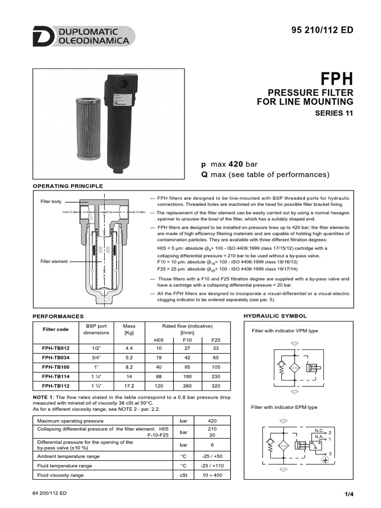 Duplomatic Inline Filter Catalogue | PDF | Viscosity | Filtration