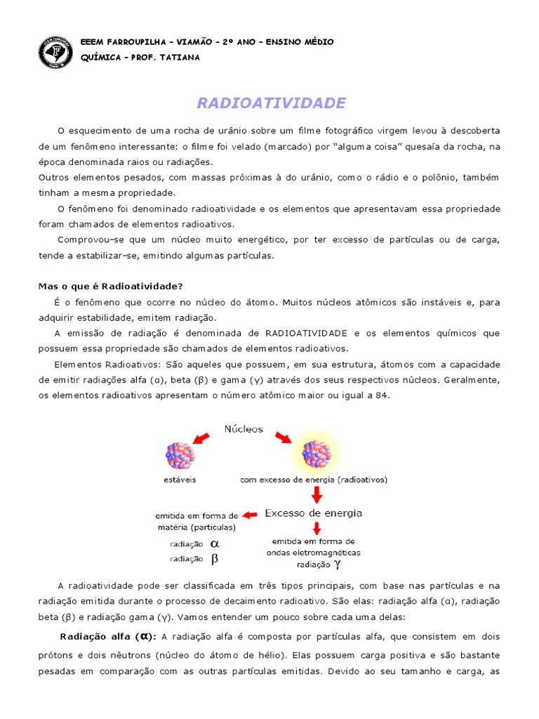 Radioatividade - Aula 1 | PDF | Radioatividade | Fusão nuclear