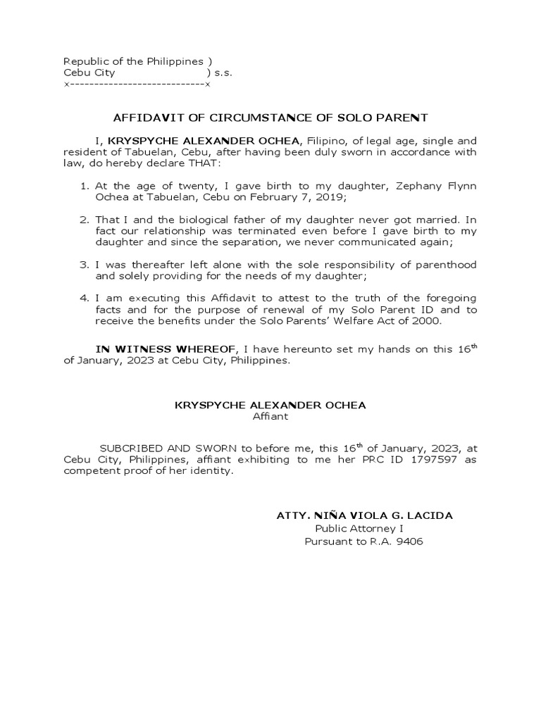 Affidavit for Solo Parent ID Renewal | PDF | Social Science | Law