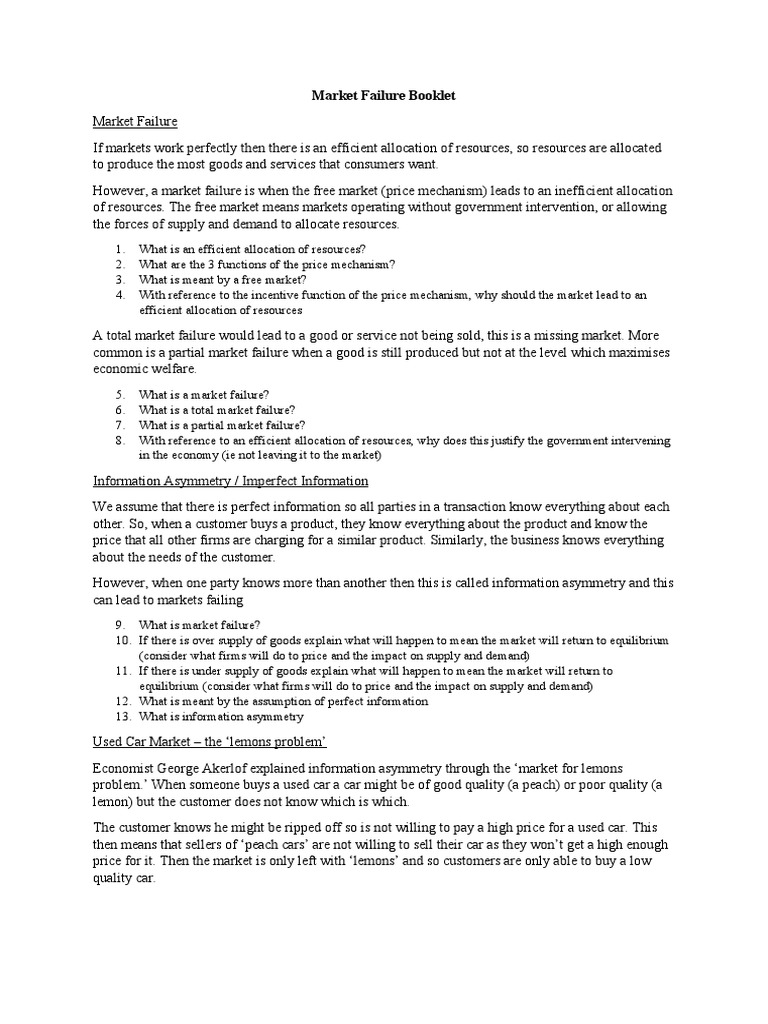 Booklet Market Failure | PDF | Externality | Market (Economics)