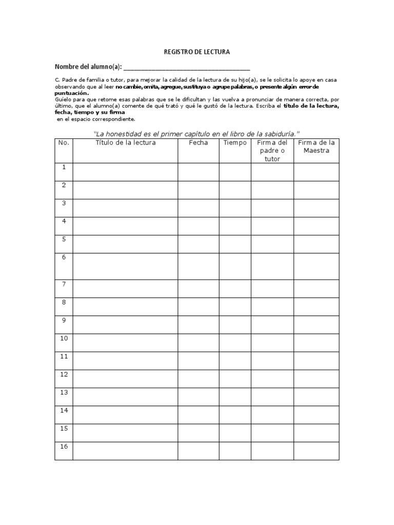 Registro de Lectura | PDF
