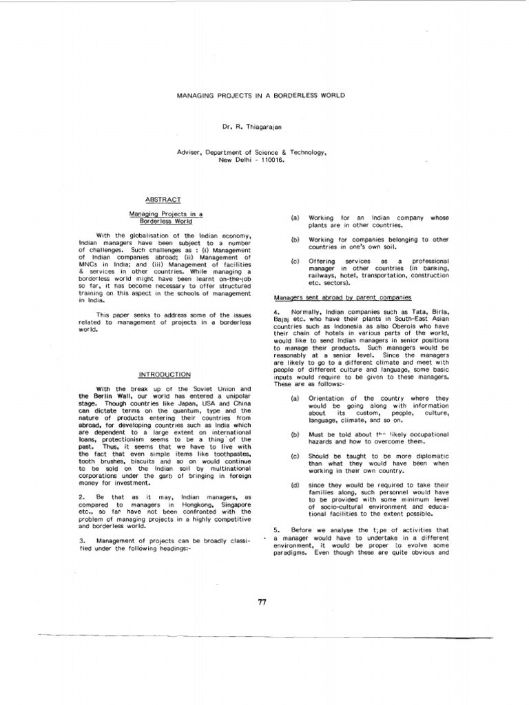 Managing Projects in A Borderless World | PDF | Economies
