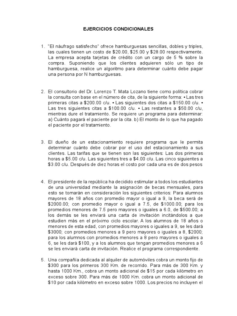 EJERCICIOS CONDICIONALES | PDF
