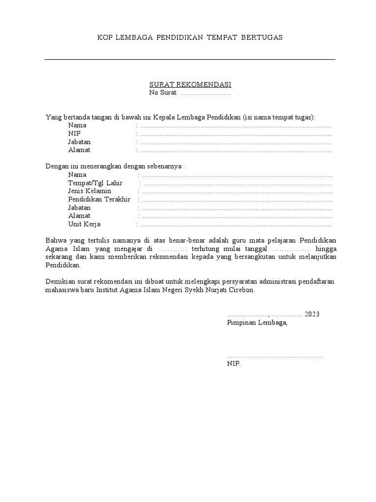 Surat Izin Pimpinan Instansi Pendidikan | PDF