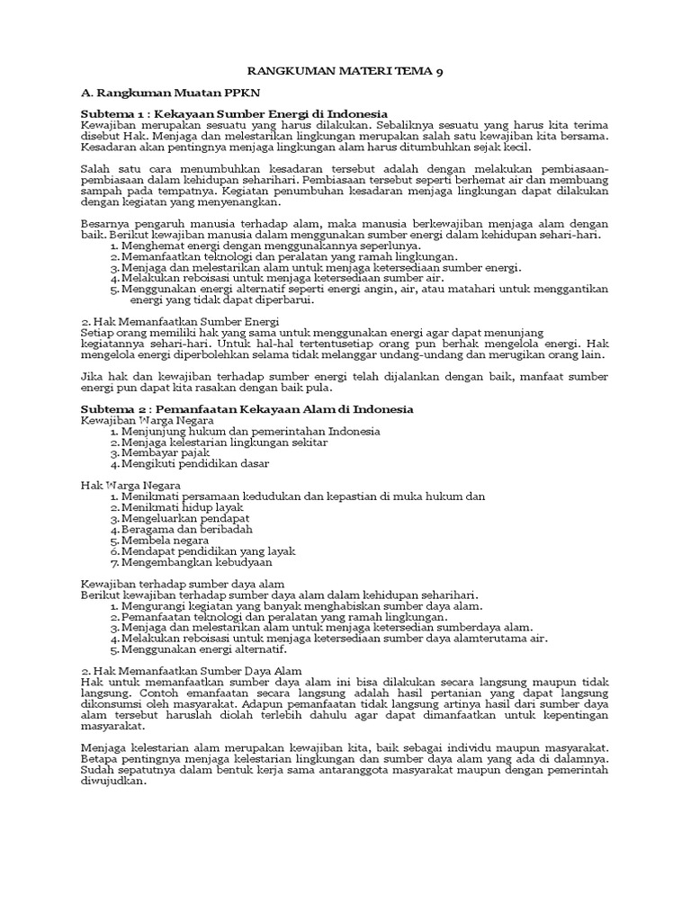 Rangkuman Materi Tema 9 | PDF | Kesehatan Holistik | Sains & Matematika