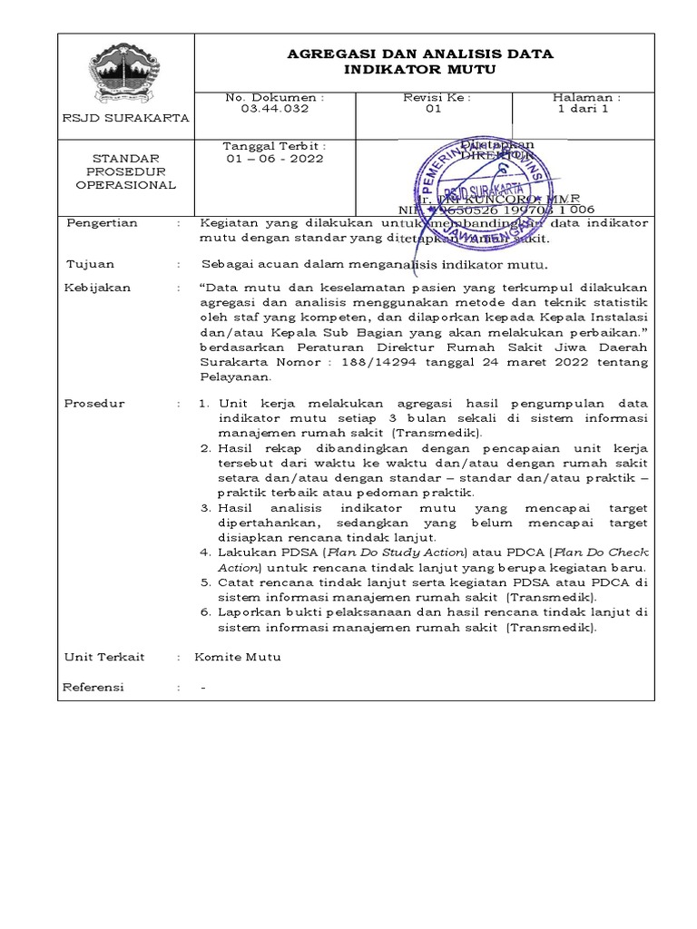 Contoh SOP Agregasi Analisis Data Mutu | PDF