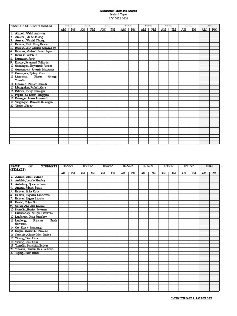 Sample Attendance | PDF