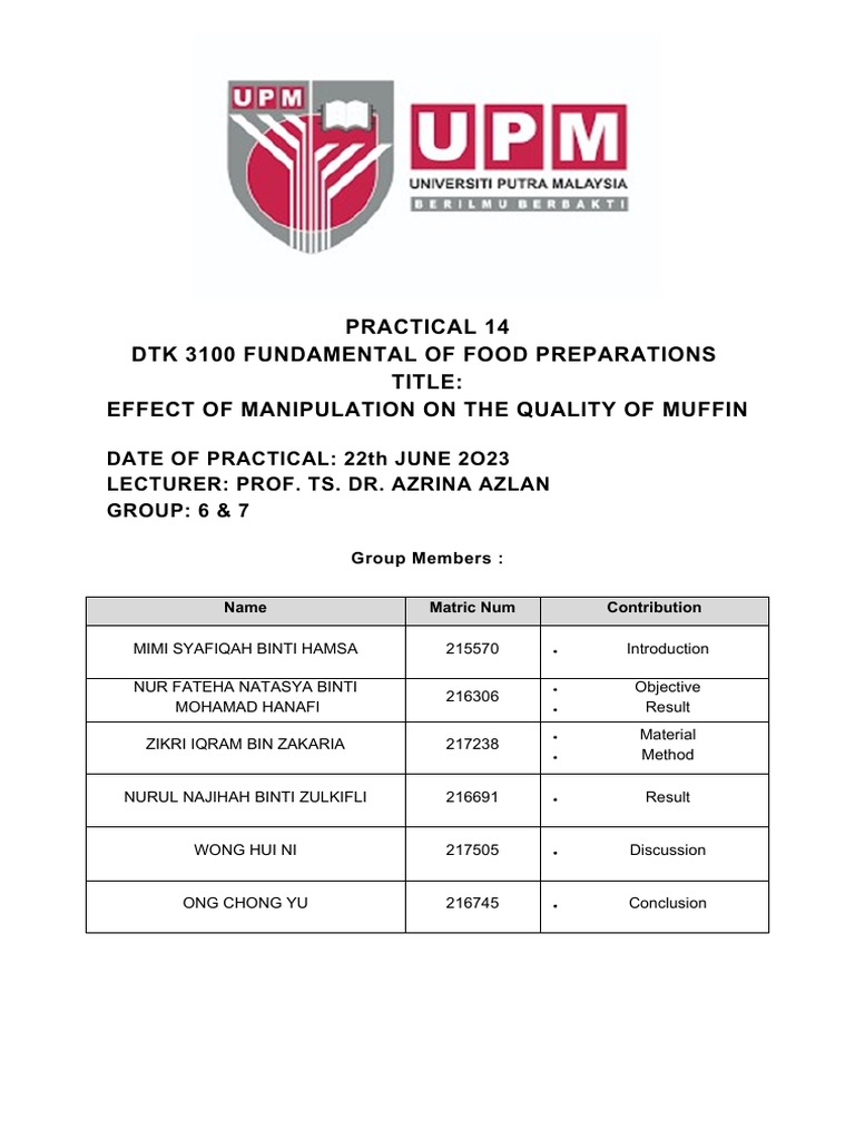 Effect of Manipulation On The Quality of Muffin | PDF | Muffin | Batter (Cooking)