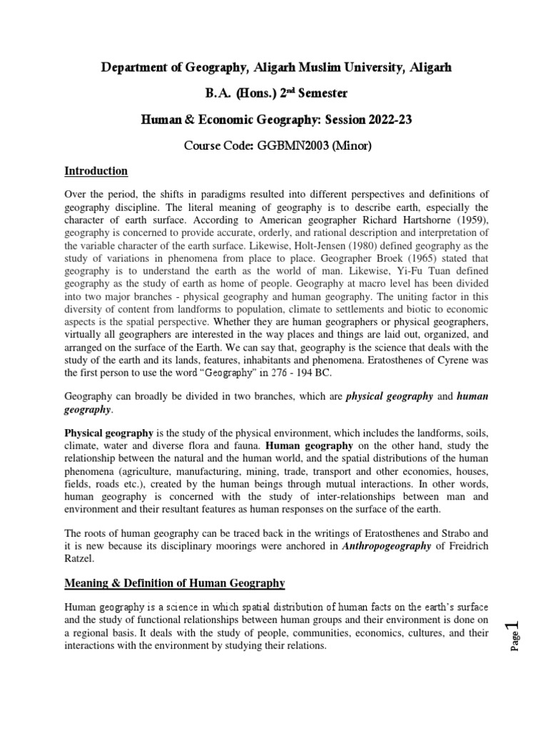 Human & Eco Geog - Unit 1 | PDF | Geography | Natural Environment