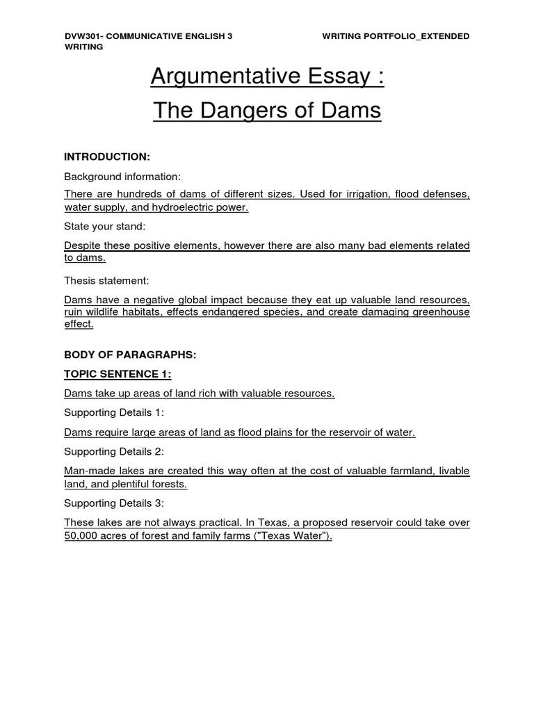Argumentative Essay | PDF | Dam | Reservoir