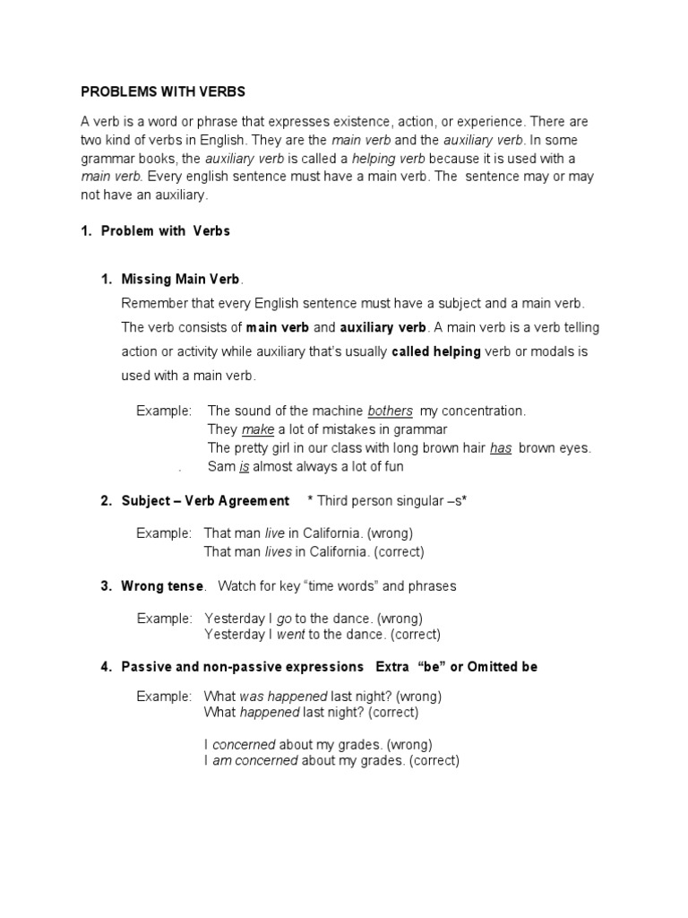 Problems With Verbs | PDF | Verb | Grammatical Tense
