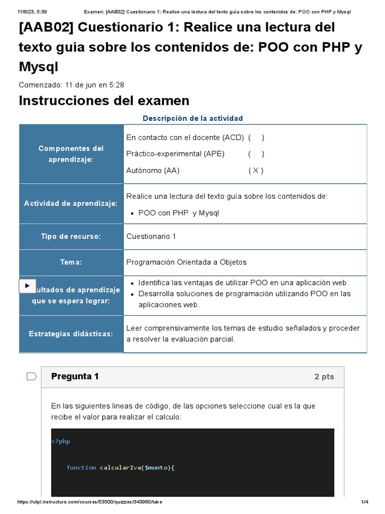 Examen - (AAB02) Cuestionario 1 - Realice Una Lectura Del Texto Guía Sobre Los Contenidos de ...