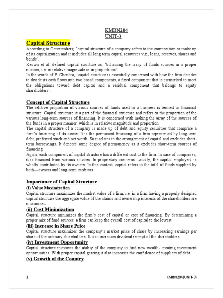 FM Unit 3 | PDF | Capital Structure | Financial Capital