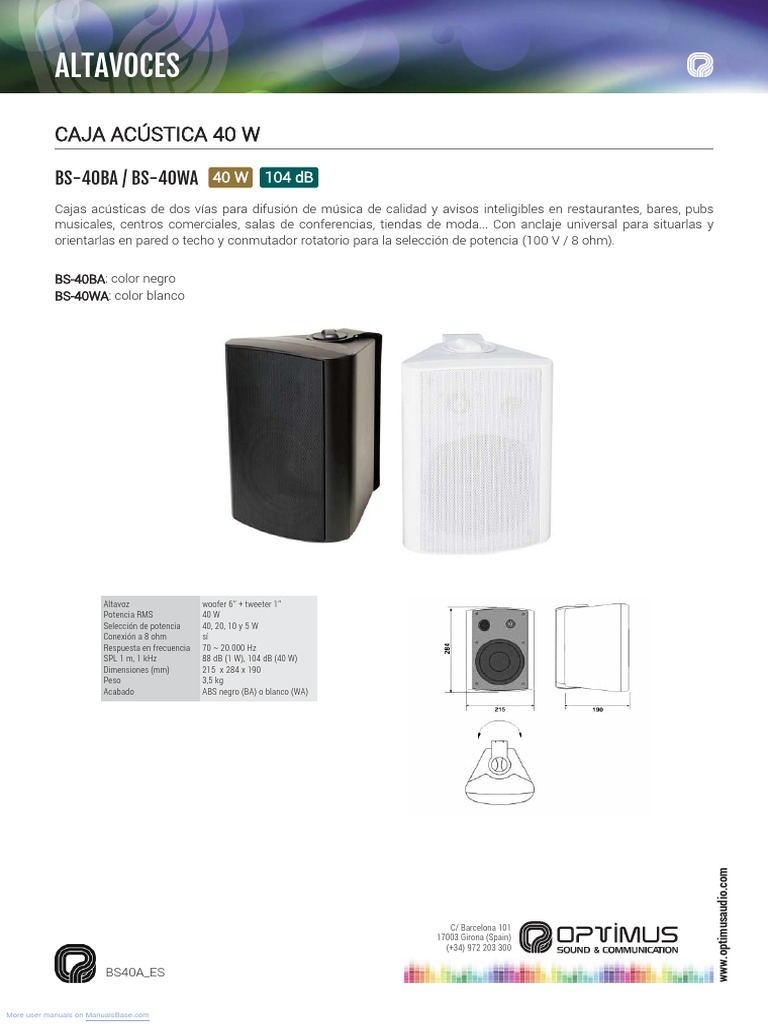 Manual Optimus BS-40BA - ManualsBase.com | PDF | Altoparlante | Procesamiento de la señal