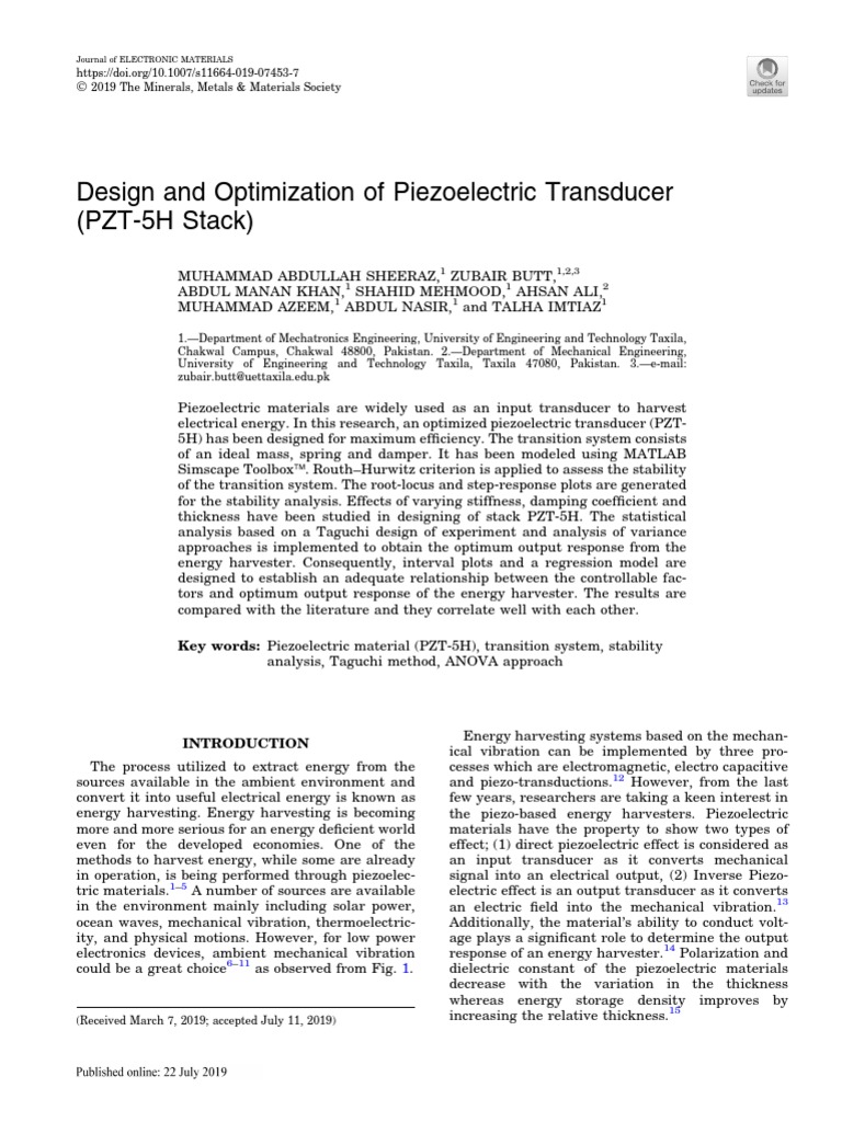 Design and Optimization of Piezoelectric Transducer (PZT-5H Stack ...