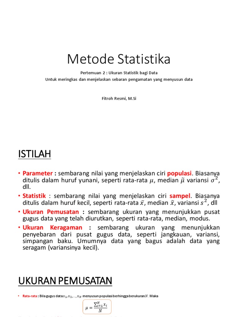 Metode Statistika - Pertemuan 2 | PDF | Metode & Bahan Ajar