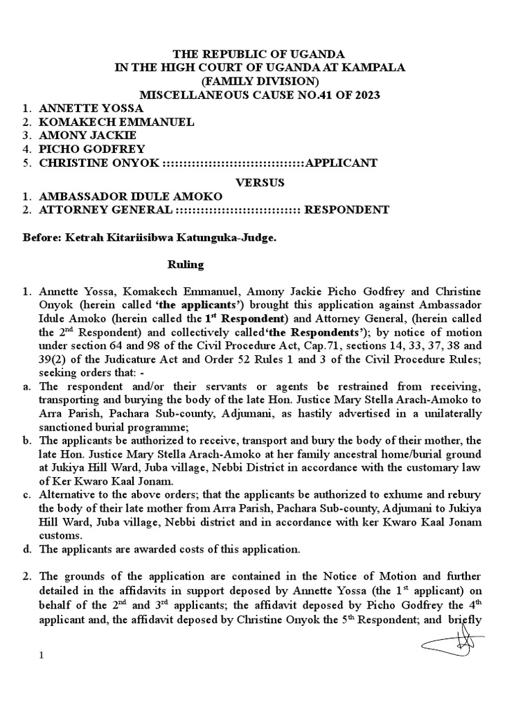 Burial Dispute for Justice Arach-Amoko | PDF | Will And Testament | Burial