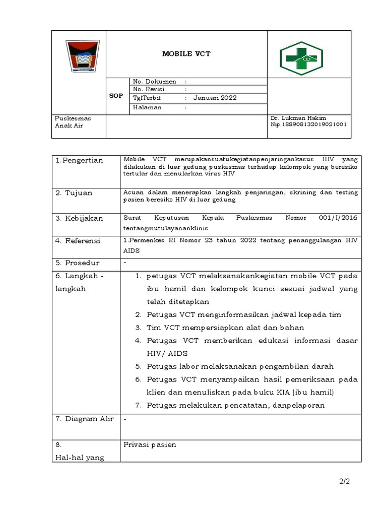 Sop Hiv Mobile VCT | PDF